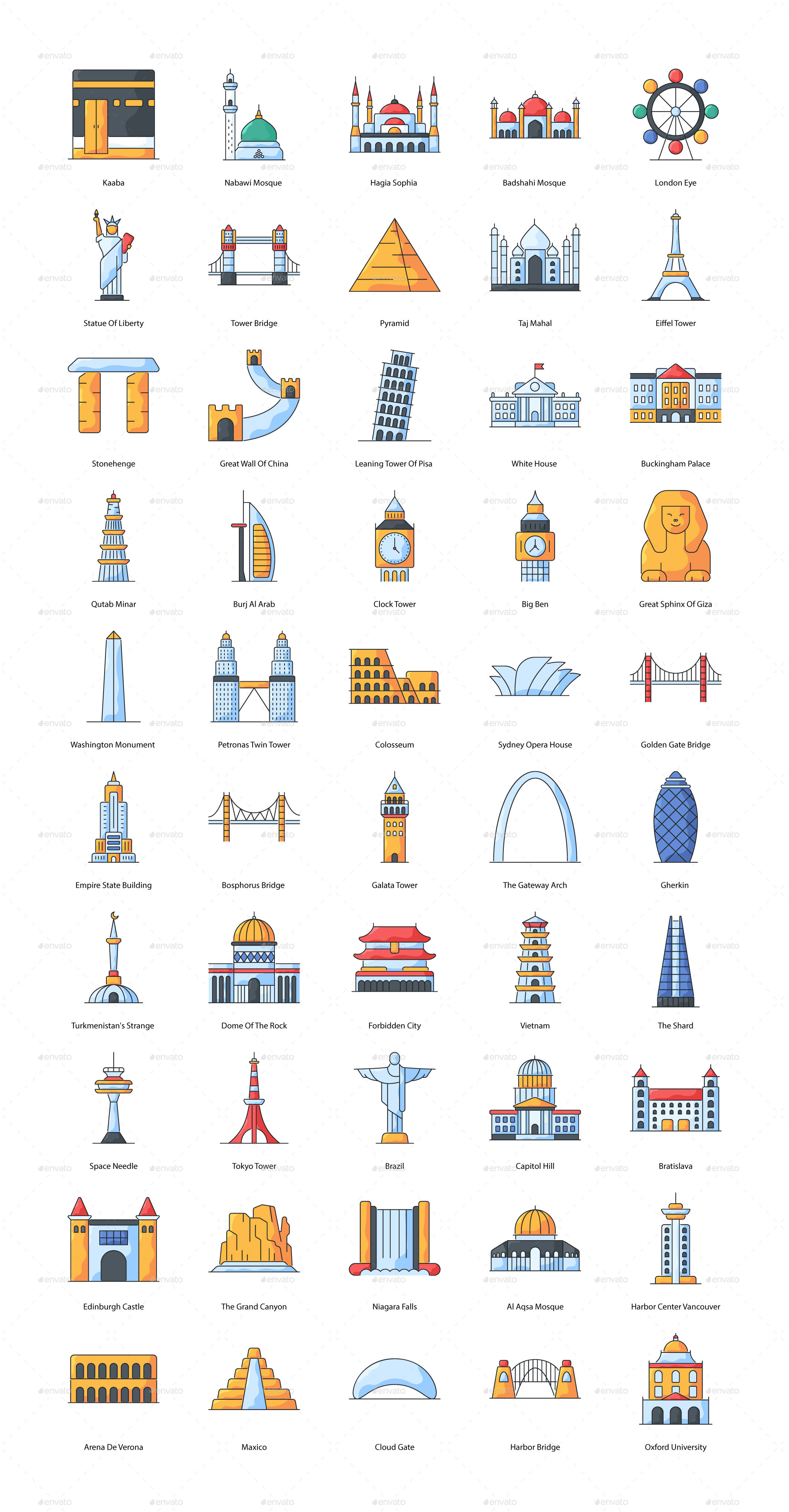 World Landmarks icons set, Icons | GraphicRiver