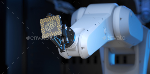 Robotic Arm Holding an Artificial Intelligence Computer Processor Unit ...