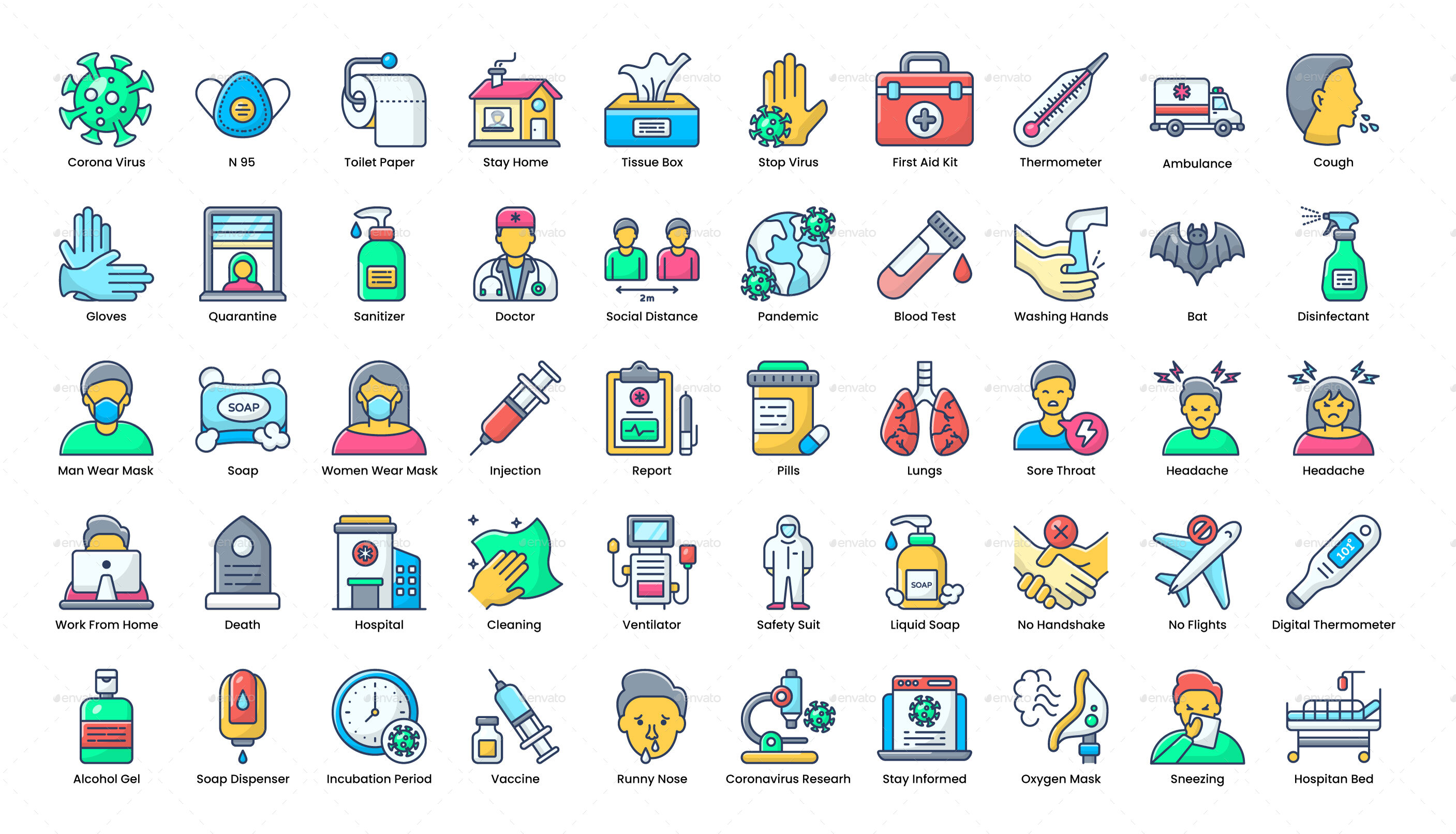 Covid-19 Icons Set, Icons | GraphicRiver