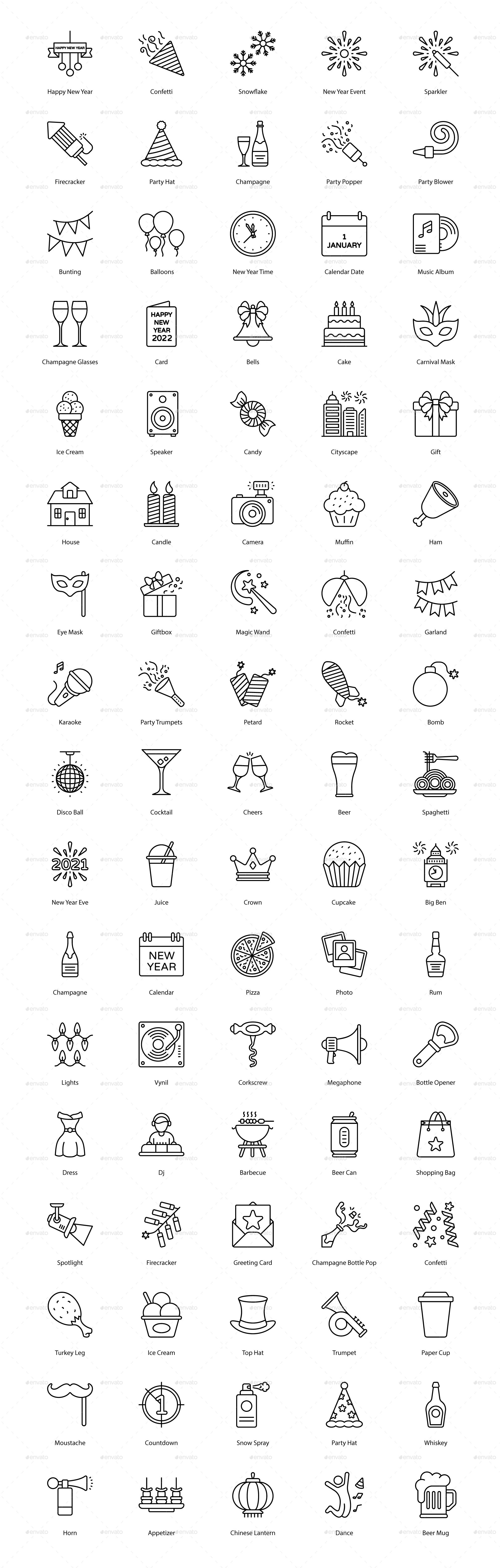 New Year icons set, Icons | GraphicRiver