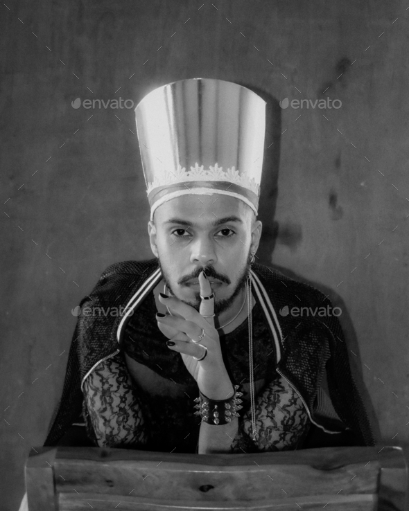 Grayscale photo of man in alternative style Stock Photo by scopioimages