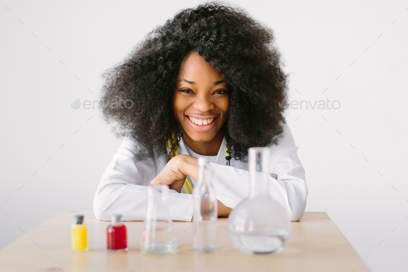 African American girl researcher chemistry student Stock Photo by ...