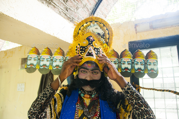 Portrait of a Impressionist dressed as Raavan, India Stock Photo by ...