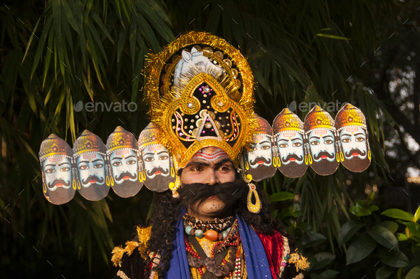 Portrait of a Impressionist dressed as Raavan, India Stock Photo by ...