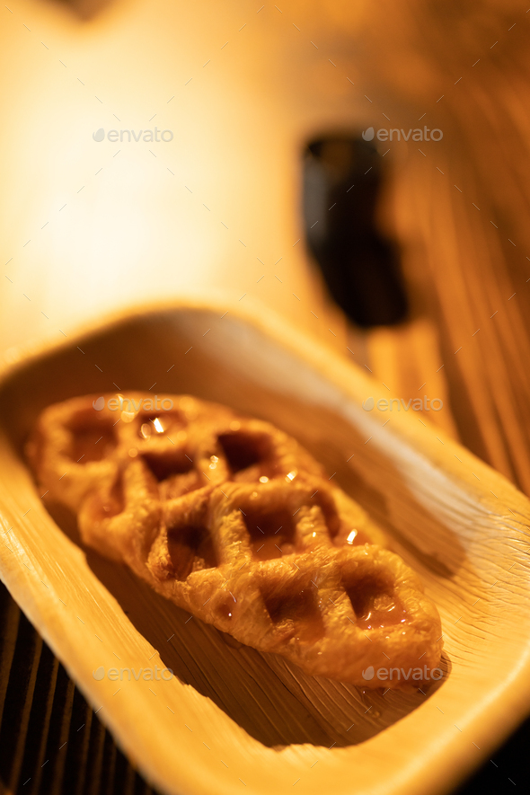 Croffle Croissants, sweet dessert delicious meal with almond and crispy ...