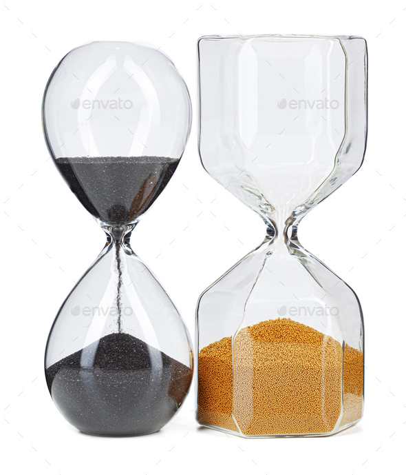 Two hourglass isolated on white background front view Stock Photo by ...