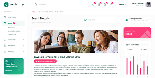 Ventic - React Redux Event Ticketing Admin Template by DexignZone | ThemeForest