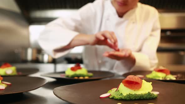 Smiling chef finalizing dishes, Stock Footage | VideoHive