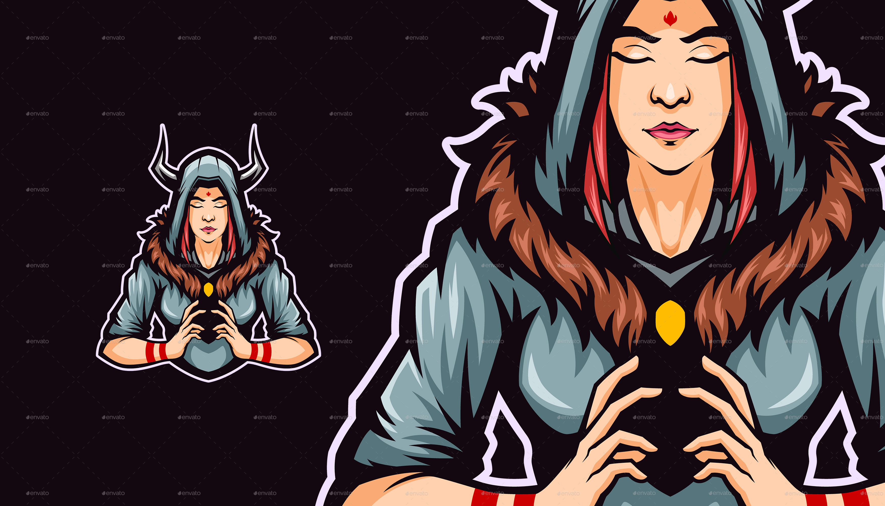 Horned Witch Lady Vector Mascot, Vectors | GraphicRiver