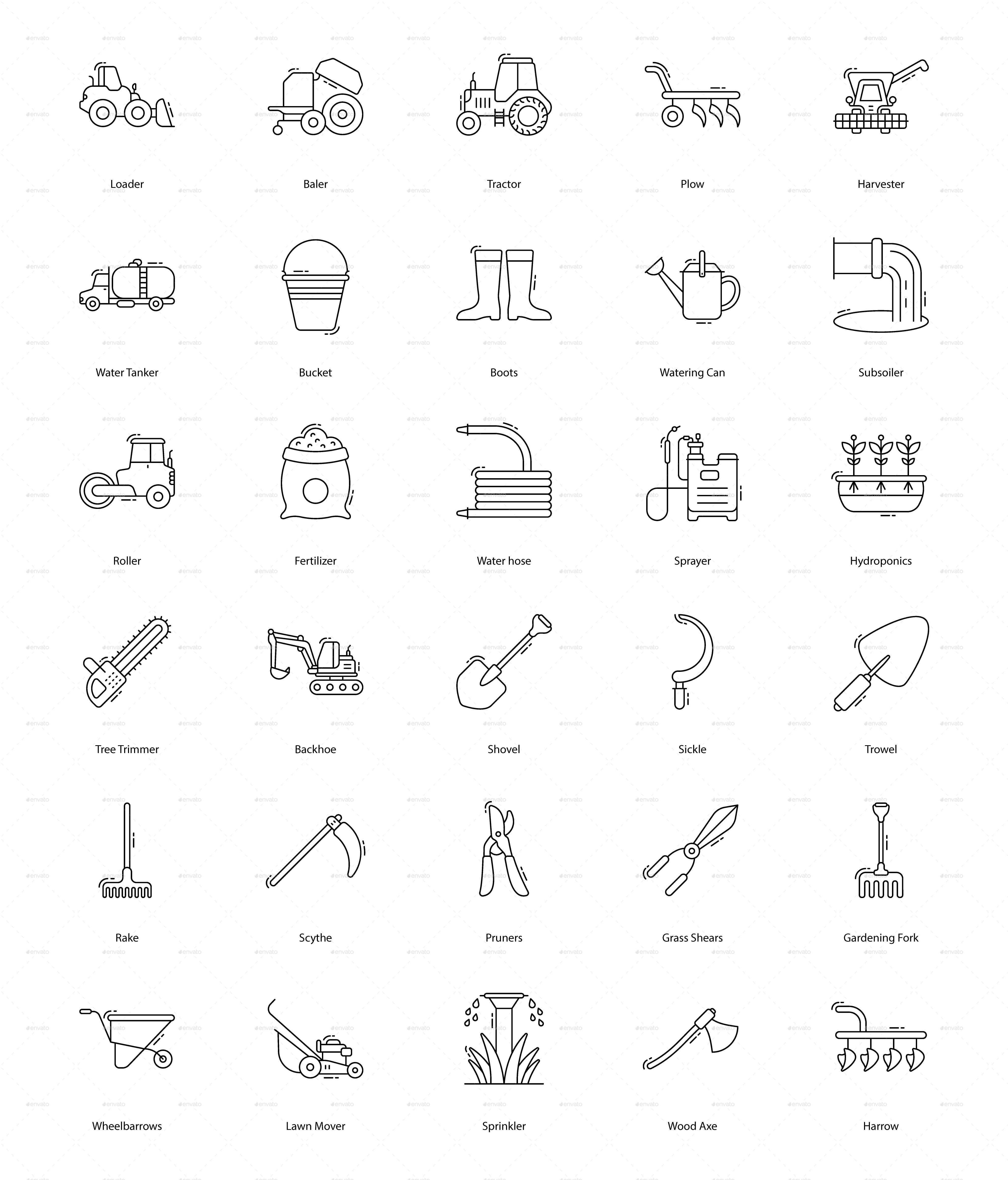 Agriculture Equipments icons set by trianglesquad | GraphicRiver