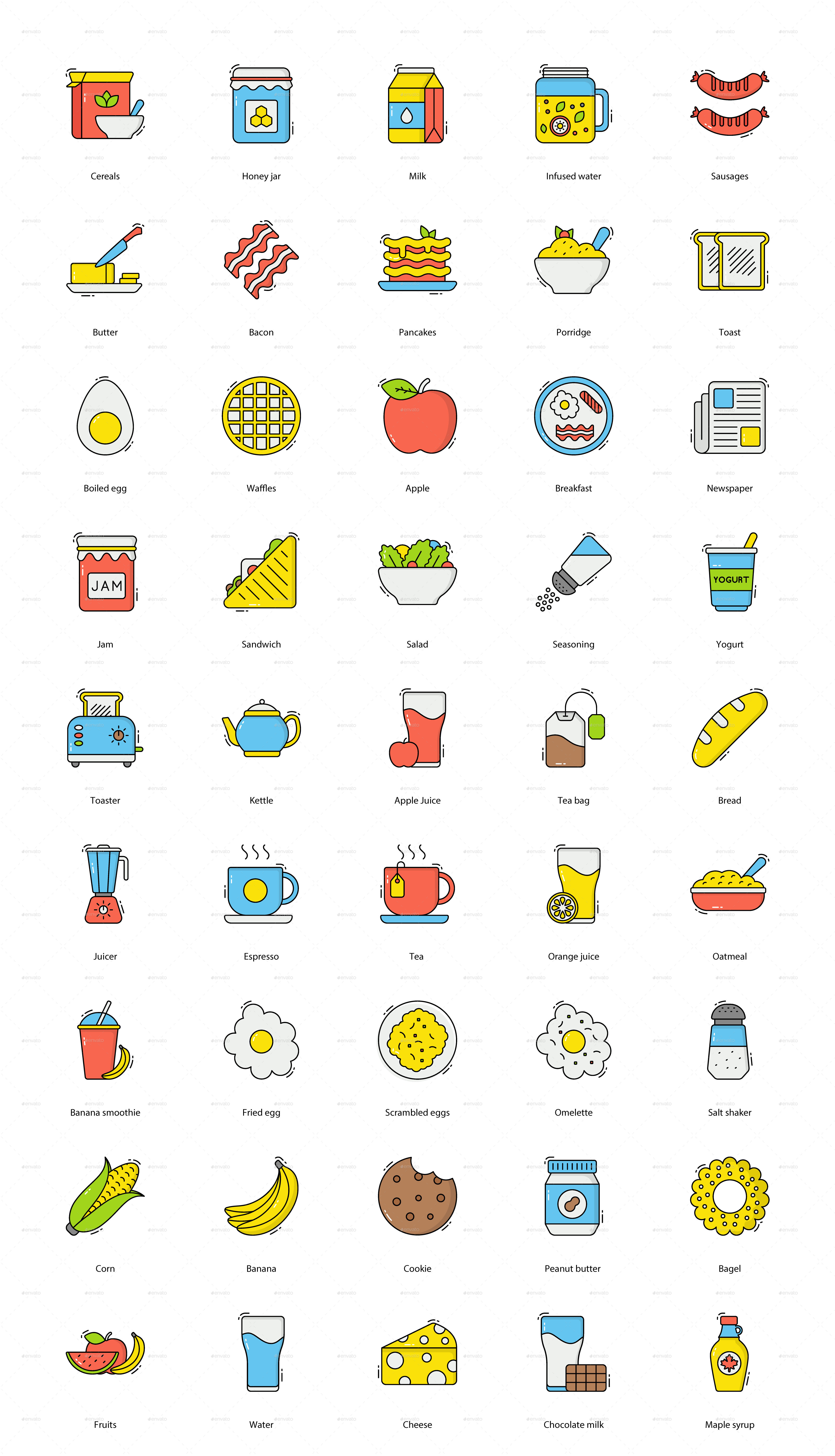 Breakfast icons set, Icons | GraphicRiver
