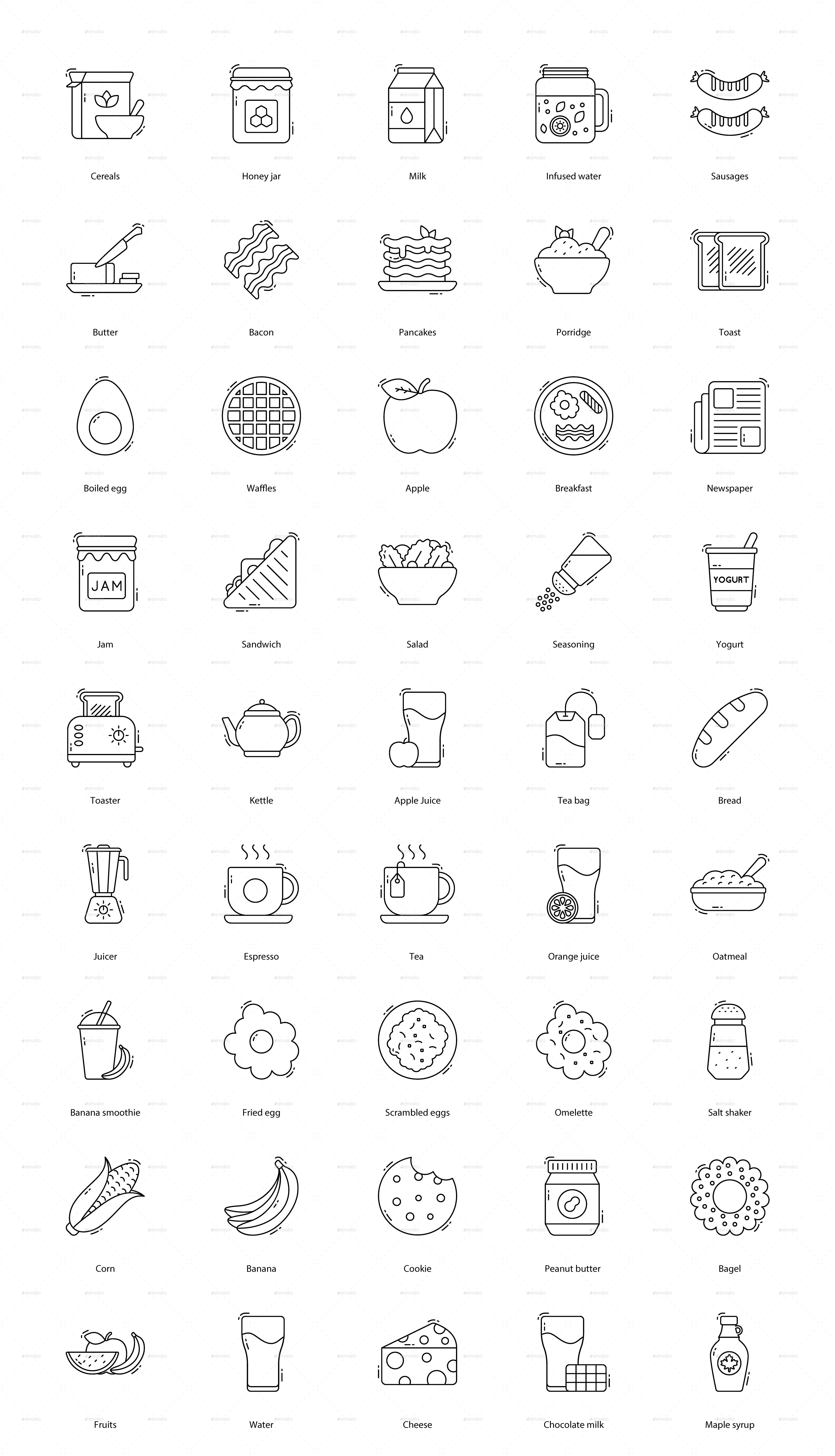 Breakfast icons set, Icons | GraphicRiver