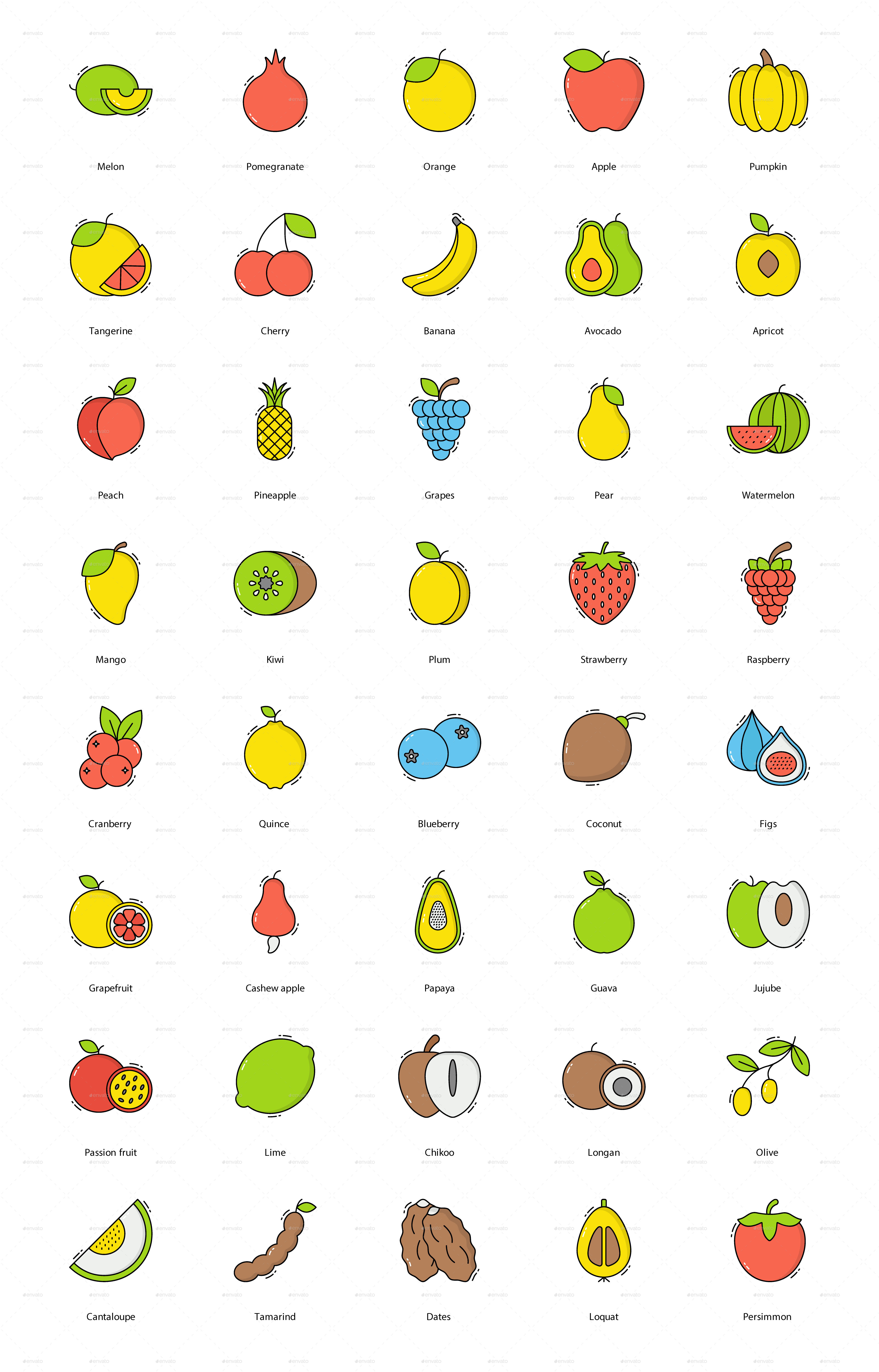 Fruits icons set, Icons | GraphicRiver
