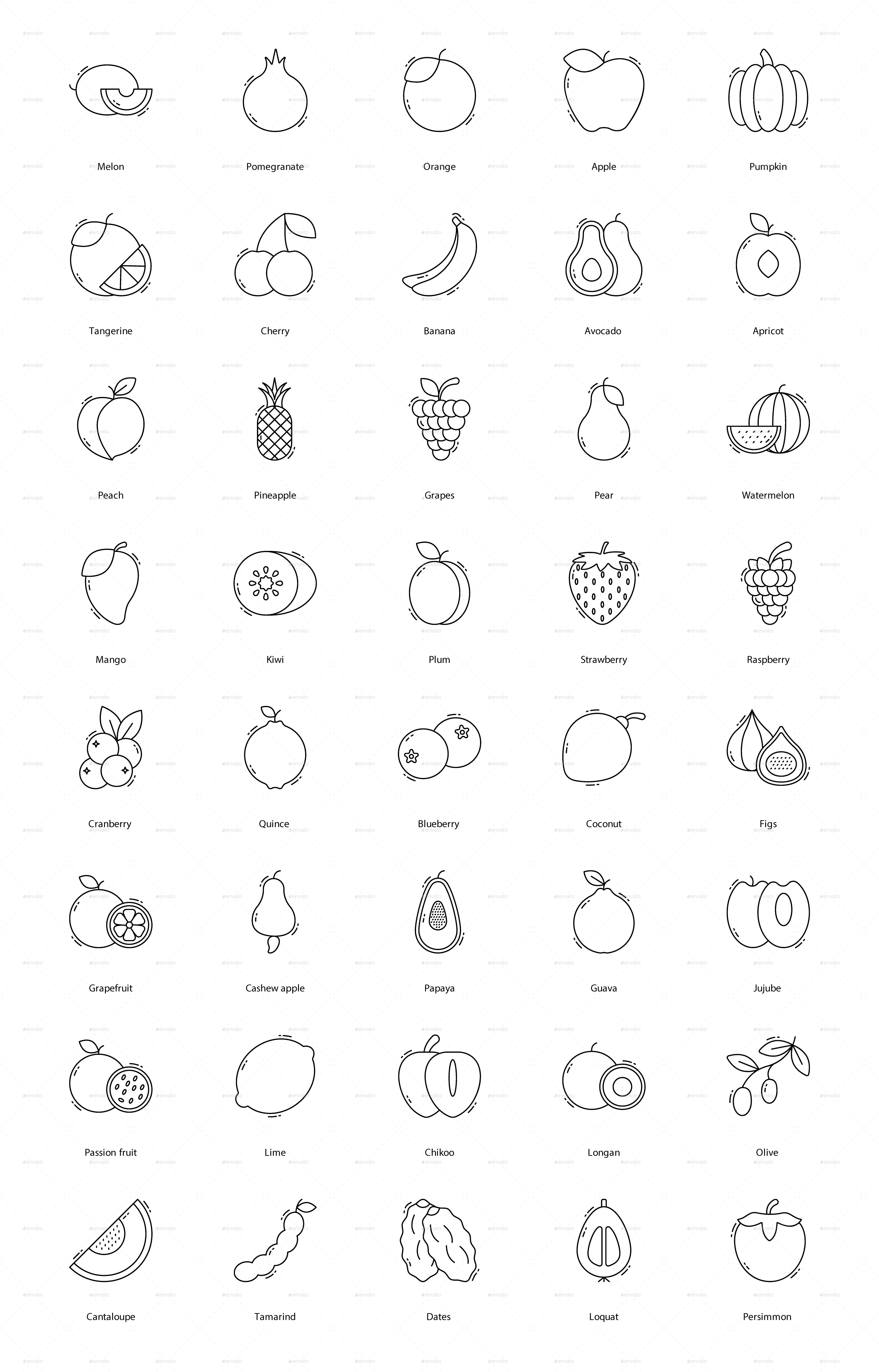 Fruits icons set, Icons | GraphicRiver