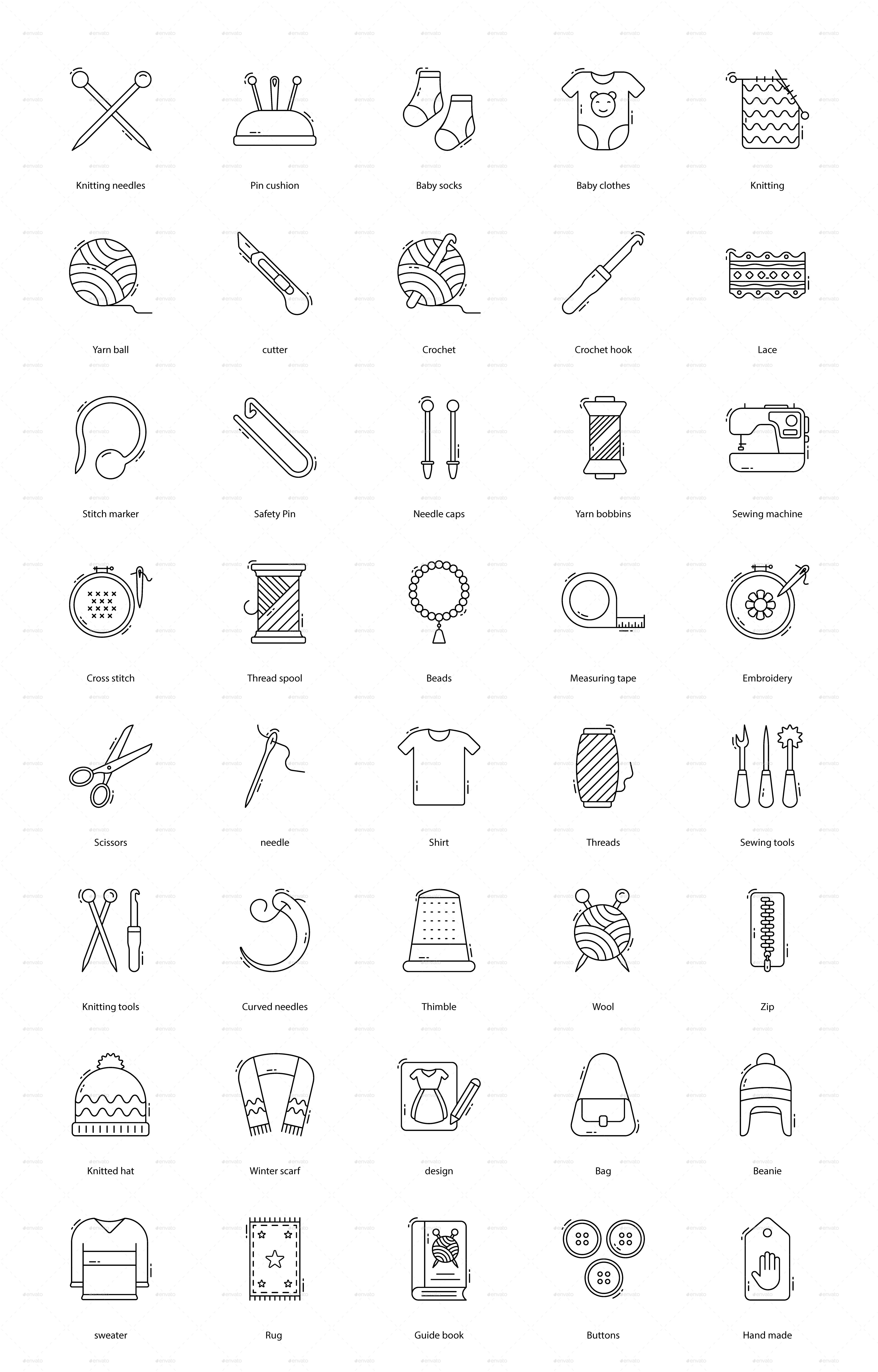 Knitting icons set, Icons | GraphicRiver