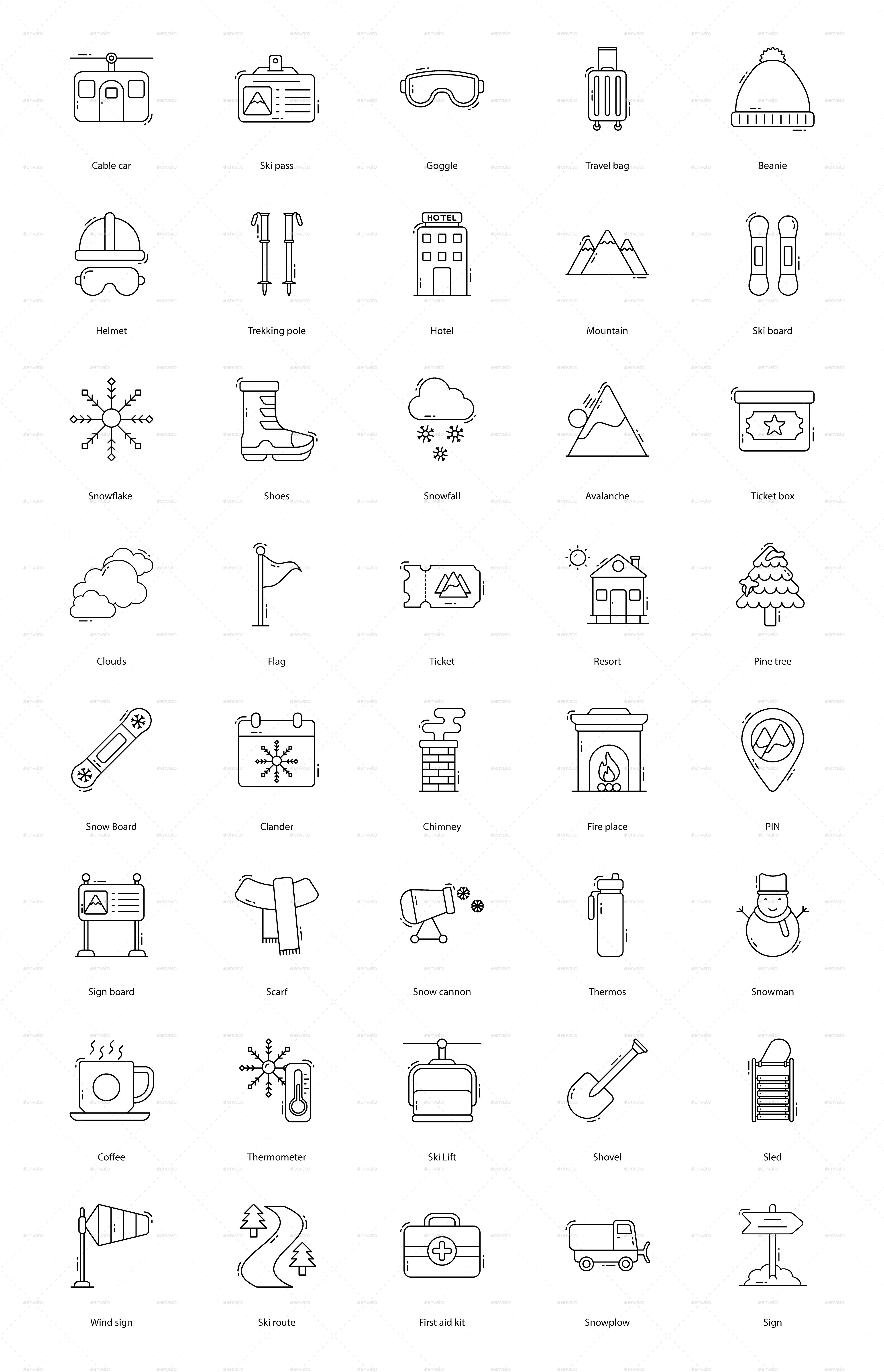 ski resort icons set, Icons | GraphicRiver