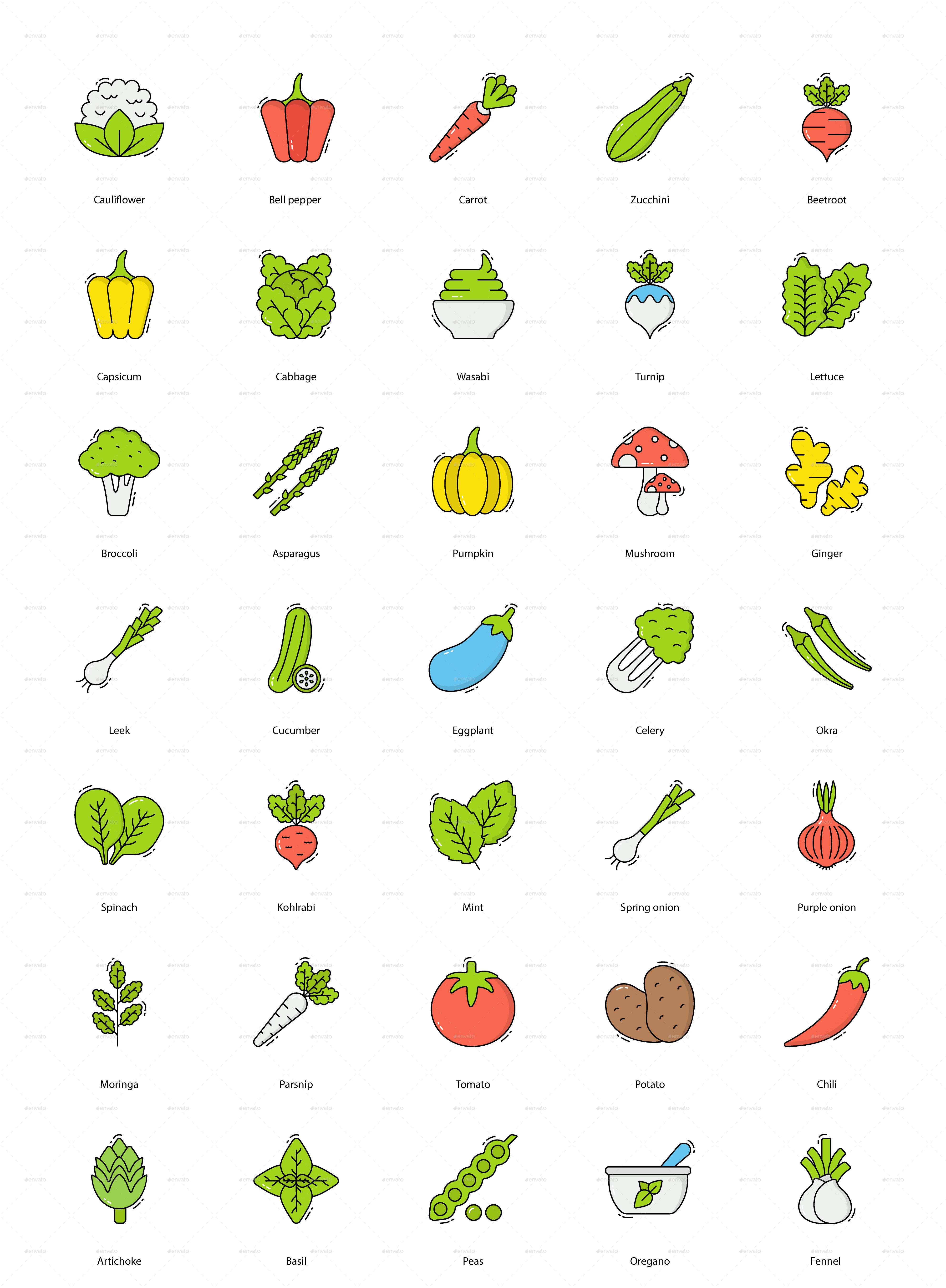 Vegetables icons set, Icons | GraphicRiver