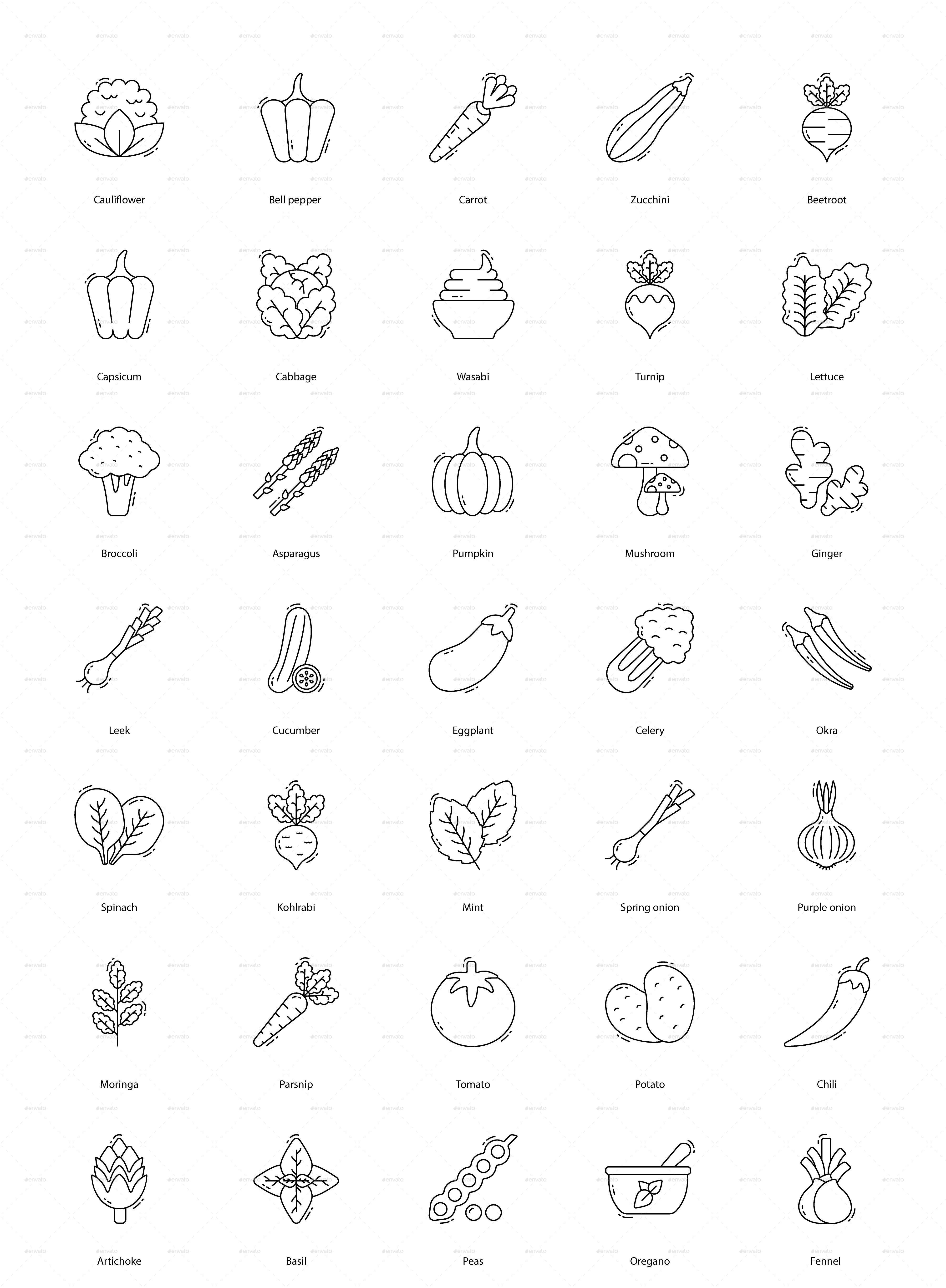 Vegetables icons set, Icons | GraphicRiver