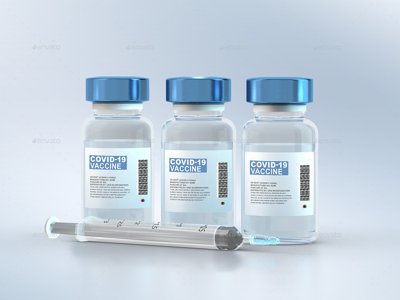 7 Vaccine Vials with Labels, Graphics | GraphicRiver