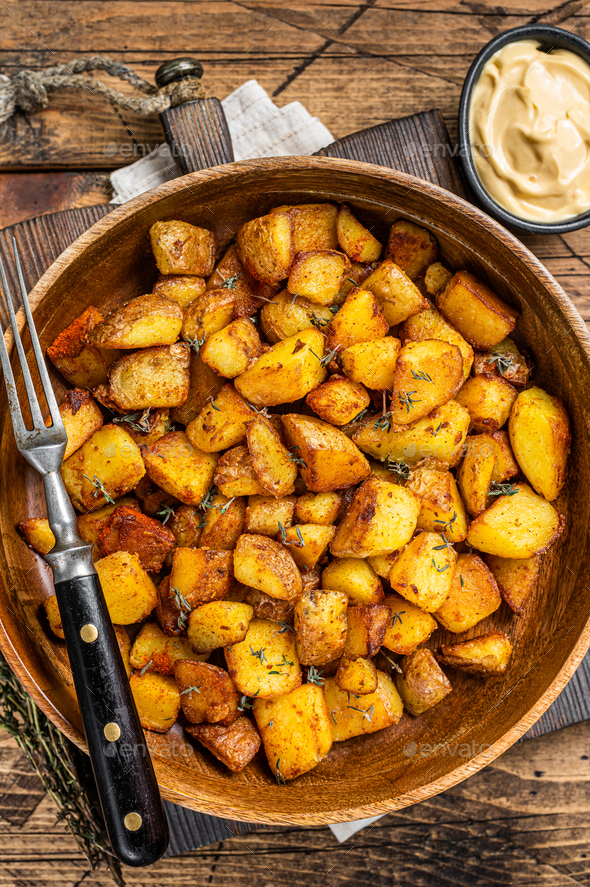 Fried potato - Patatas bravas traditional Spanish potatoes snack tapas ...