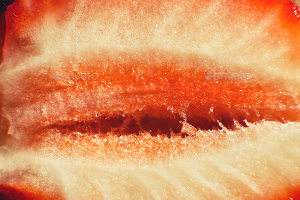 strawberry cut in half. strawberry core. background of half a ...
