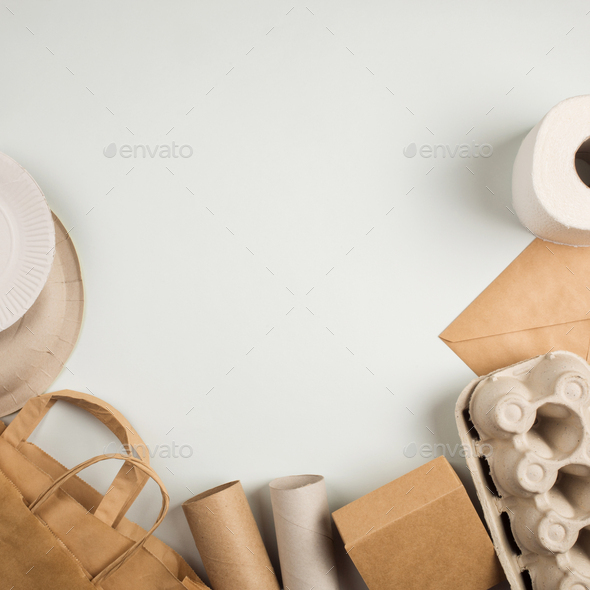 products made from recycled paper. concept: environmental protection ...