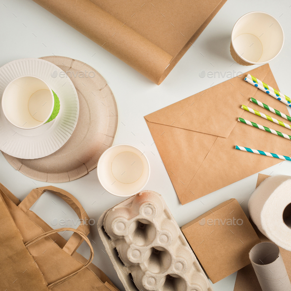 wastepaper and products made from recycled paper Stock Photo by _Natalya