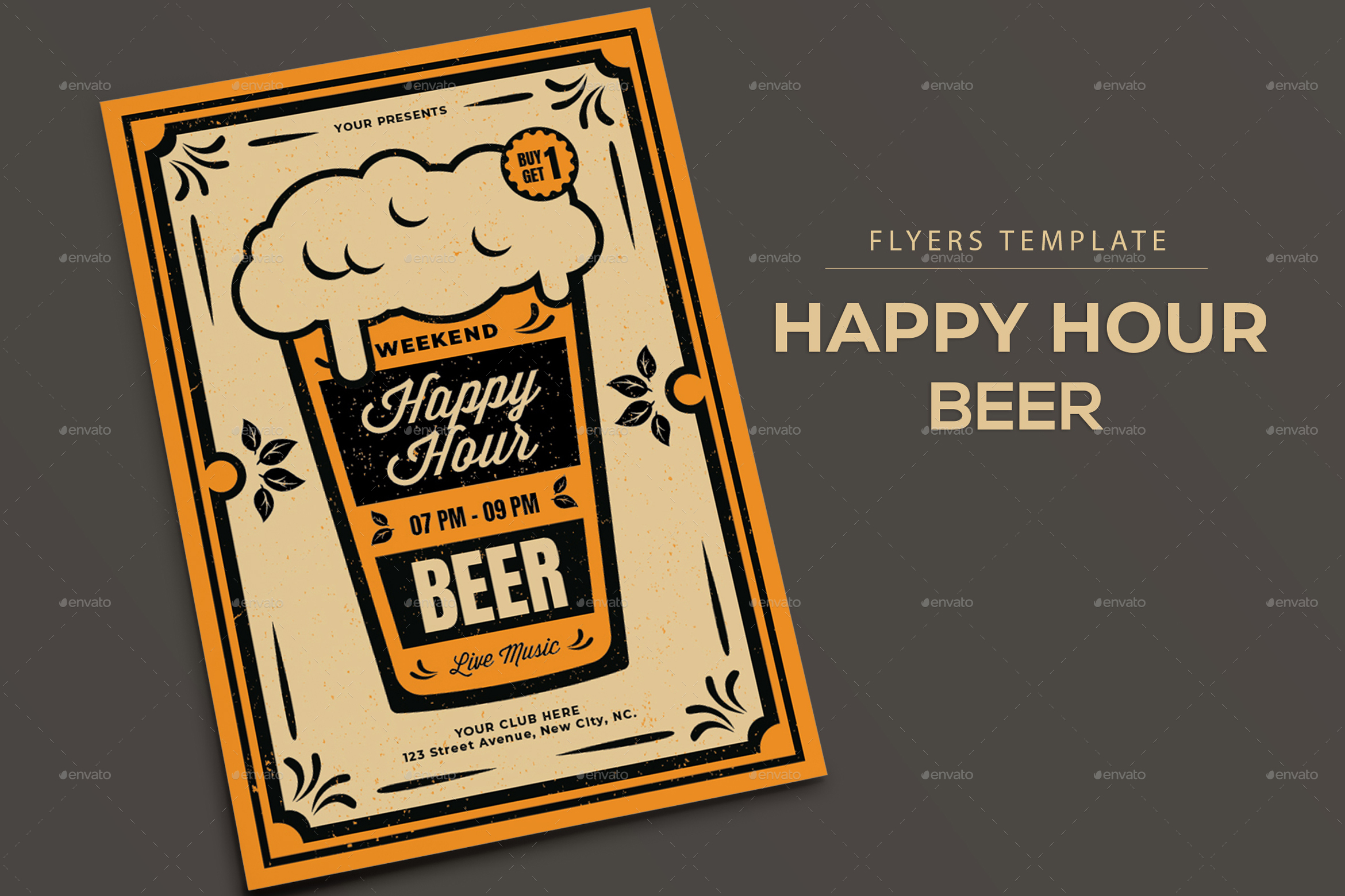 Happy Hour Beer Flyer, Print Templates | GraphicRiver