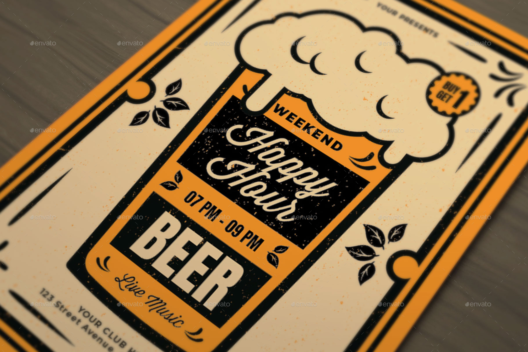 Happy Hour Beer Flyer, Print Templates | GraphicRiver
