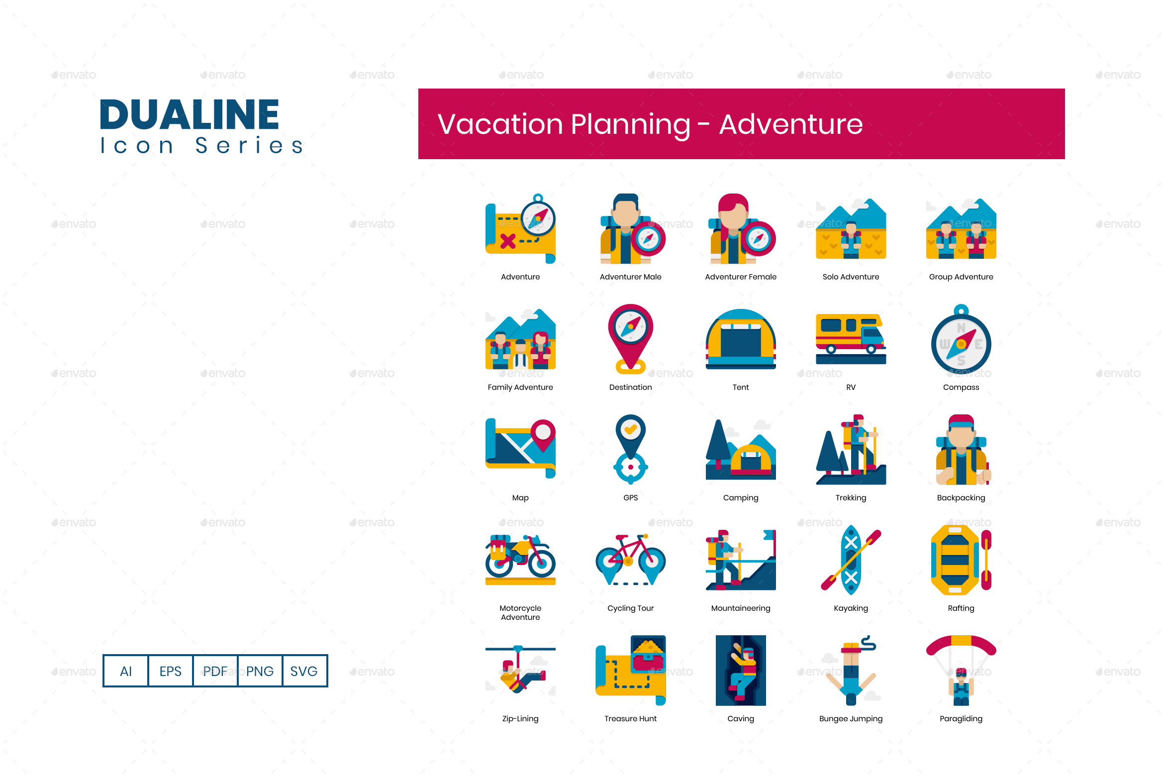50 Vacation Planning - Adventure Icons | Dualine Flat Series, Icons