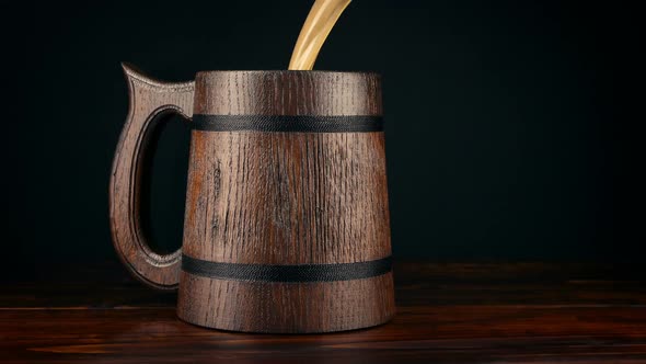 Wooden Tankard Is FIlled With Beer, Stock Footage | VideoHive