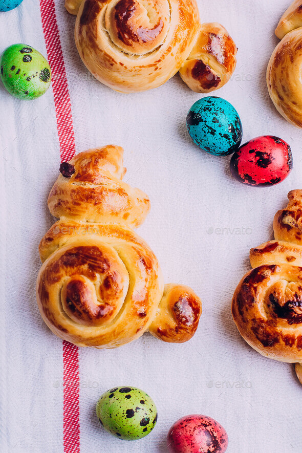 Easter sweet pastries in shape of Rabbit or Bunny. Food easter bakery ...