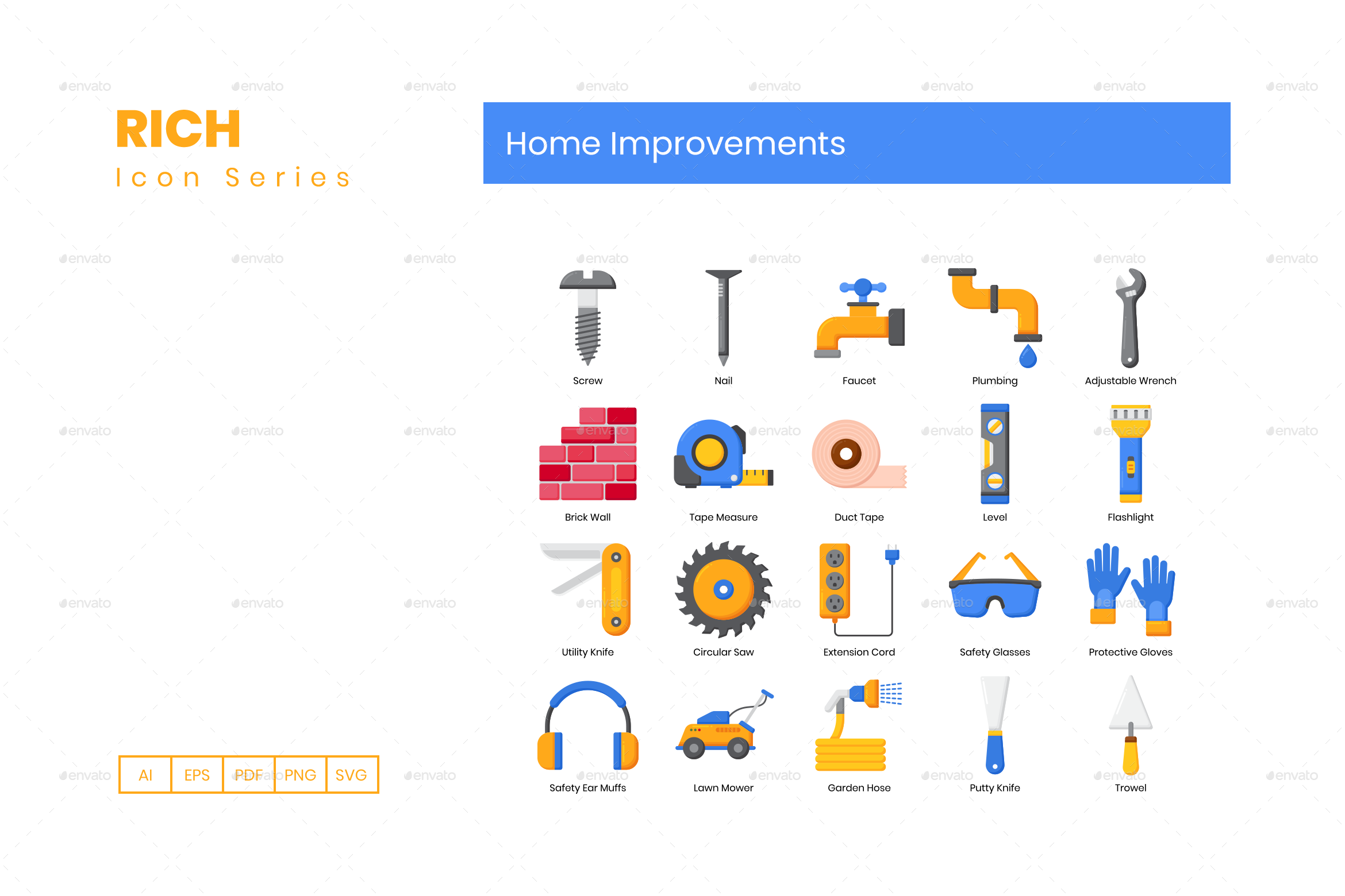 100 Home Improvements Icons - Rich Series, Icons | GraphicRiver