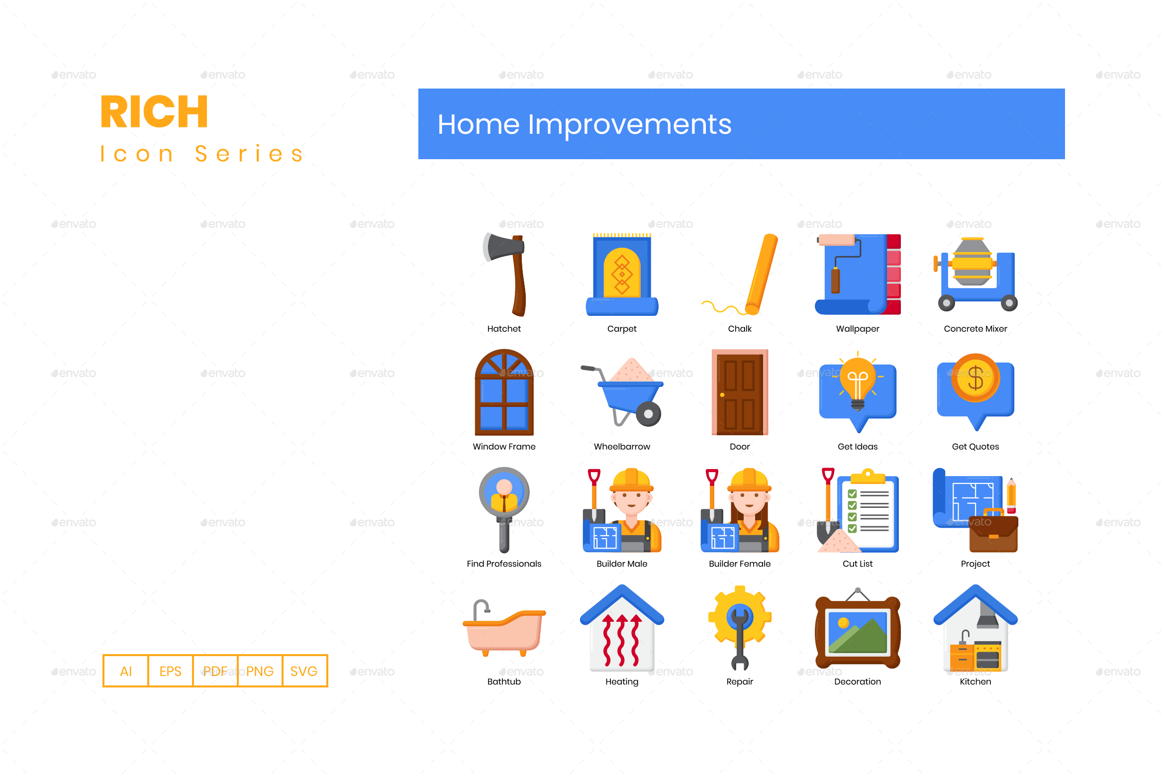 100 Home Improvements Icons - Rich Series, Icons | GraphicRiver