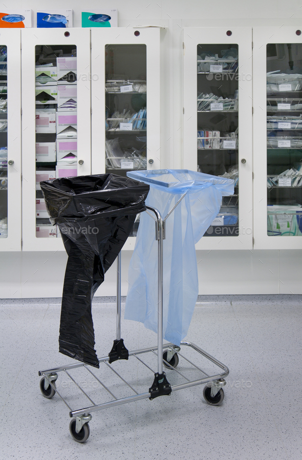 Operating theatre storage and waste bags Stock Photo by Mint_Images