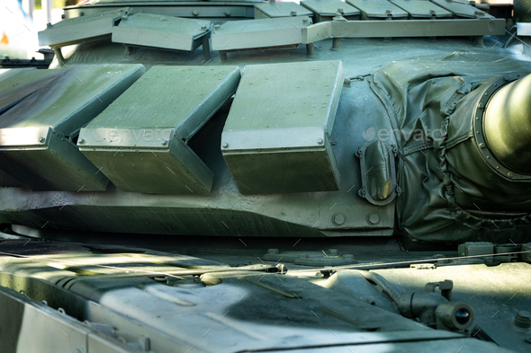 Active armor of the tank's turret. Military concept Stock Photo by Lobachad