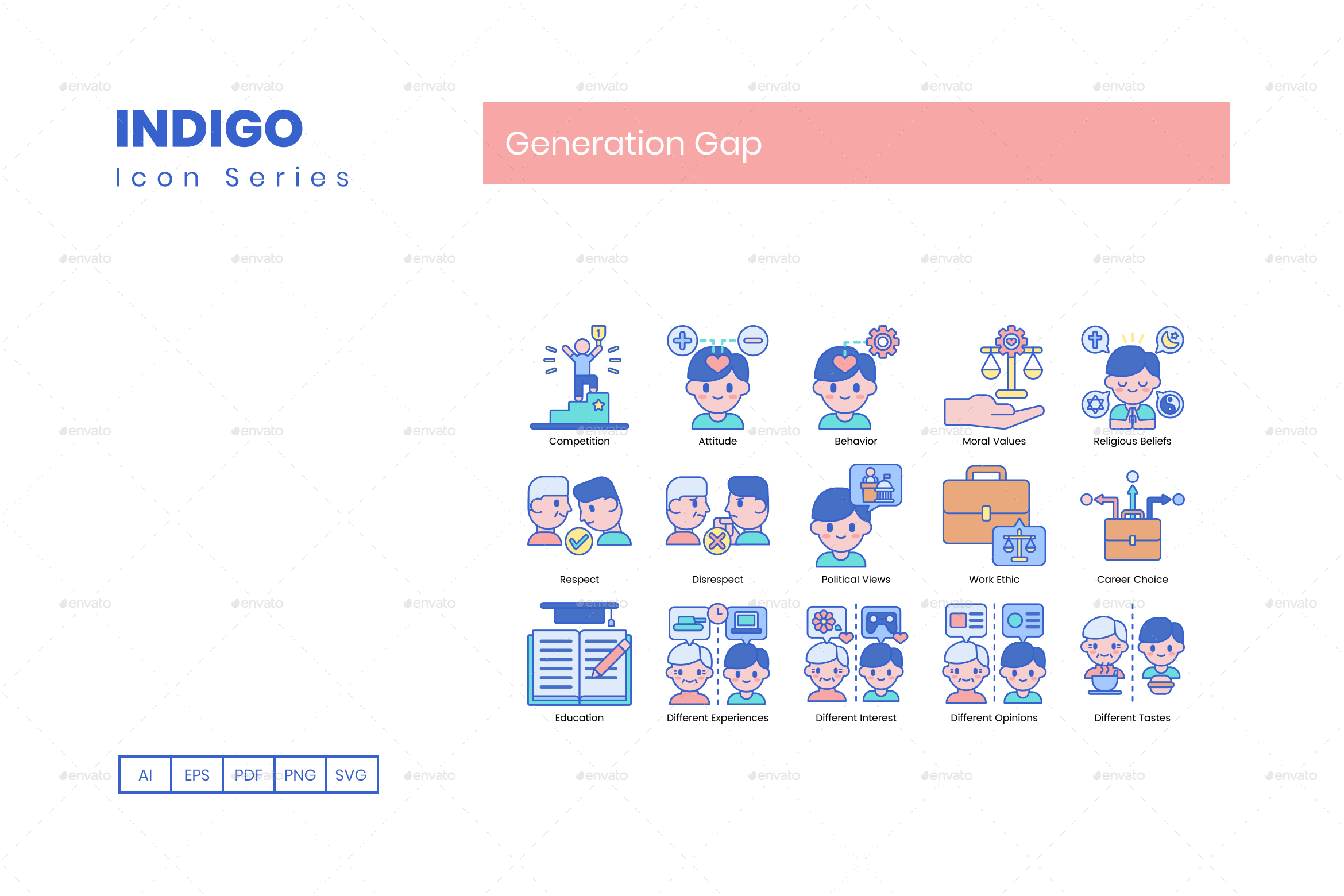 70 Generation Gap Icons | Indigo Series, Icons | GraphicRiver