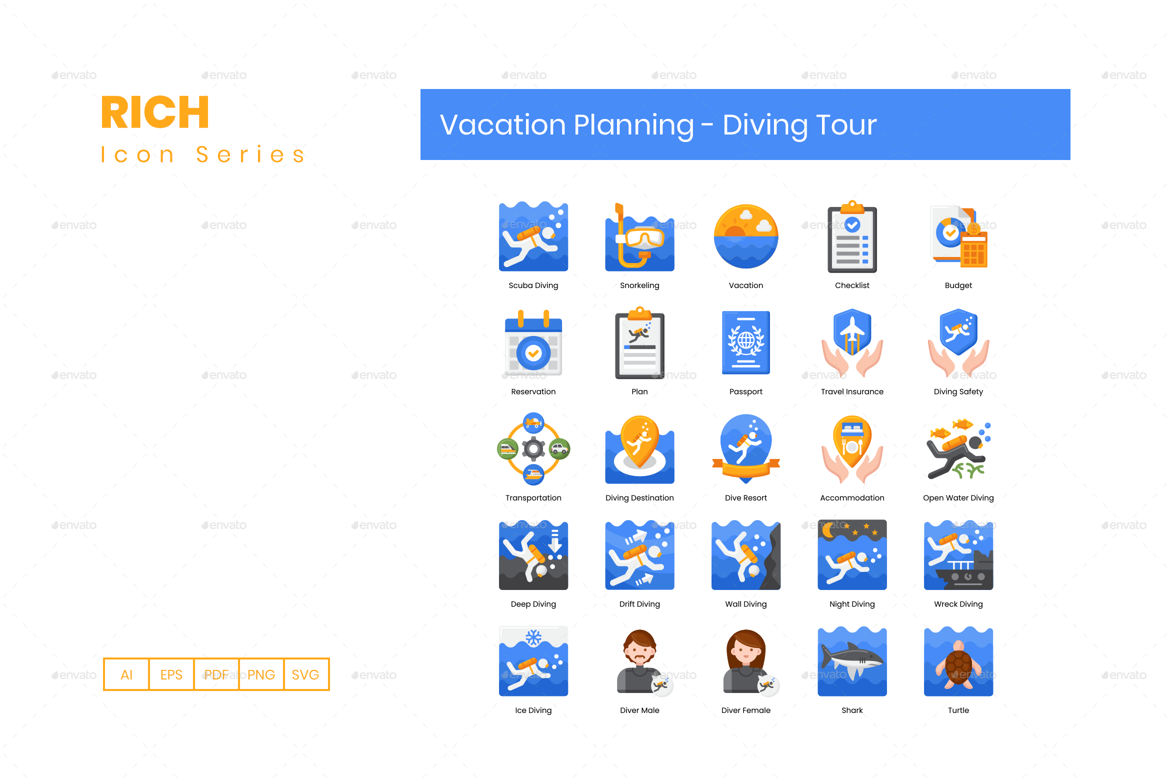50 Vacation Planning - Diving Tour Icons | Rich Series, Icons ...