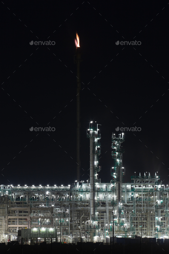 Night View of an Oil Refinery Plant Stock Photo by nzooo | PhotoDune