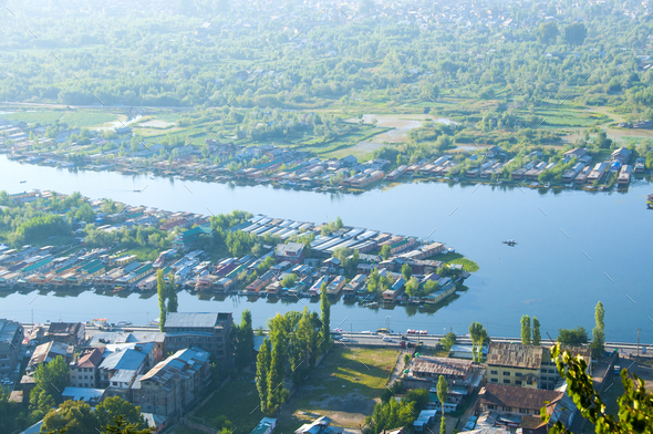 Aerial view of Dal Lake, Srinagar Jammu and Kashmir, India Stock Photo by crshelare