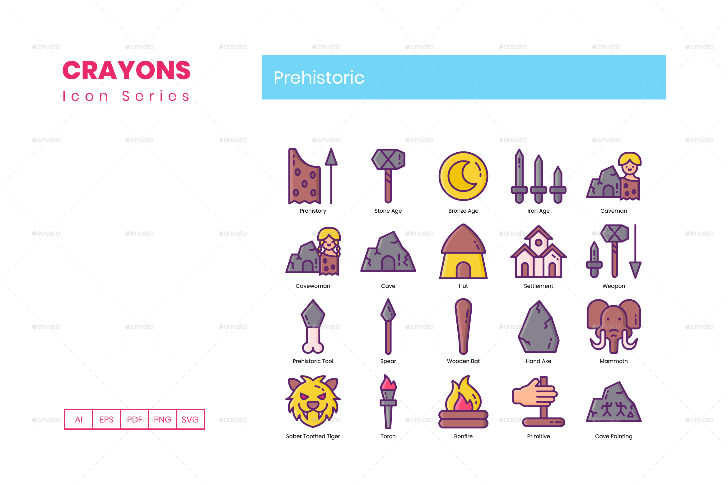 61 Prehistoric Icons | Crayons Series, Icons | GraphicRiver