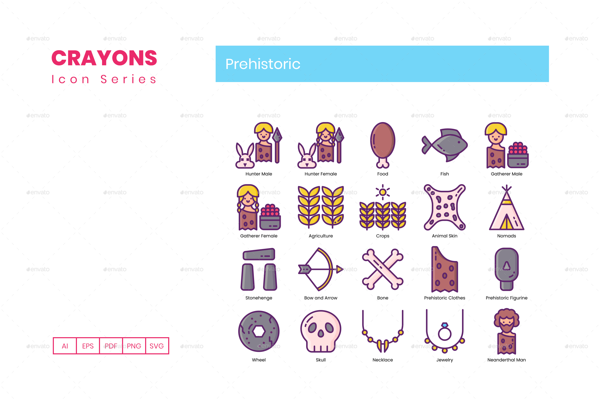 61 Prehistoric Icons | Crayons Series, Icons | GraphicRiver