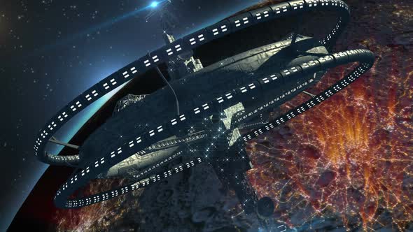 Interstellar Spaceship Near An Alien Planet, Motion Graphics | VideoHive
