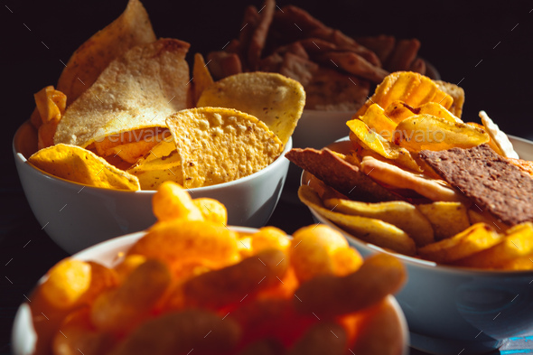 Snack mix. Salty treat for snacking. Dark background Stock Photo by ...