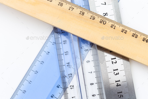 Set of measuring rulers isolated on white background Stock Photo by ...