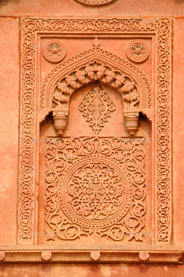 Geometrical pattern and decorative detail of Red Fort. Agra, UNESCO ...