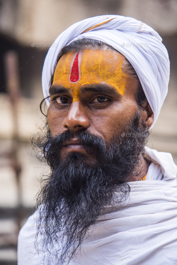 Hindu Sadhu the holy men visiting the Ellora caves, India. Stock Photo ...
