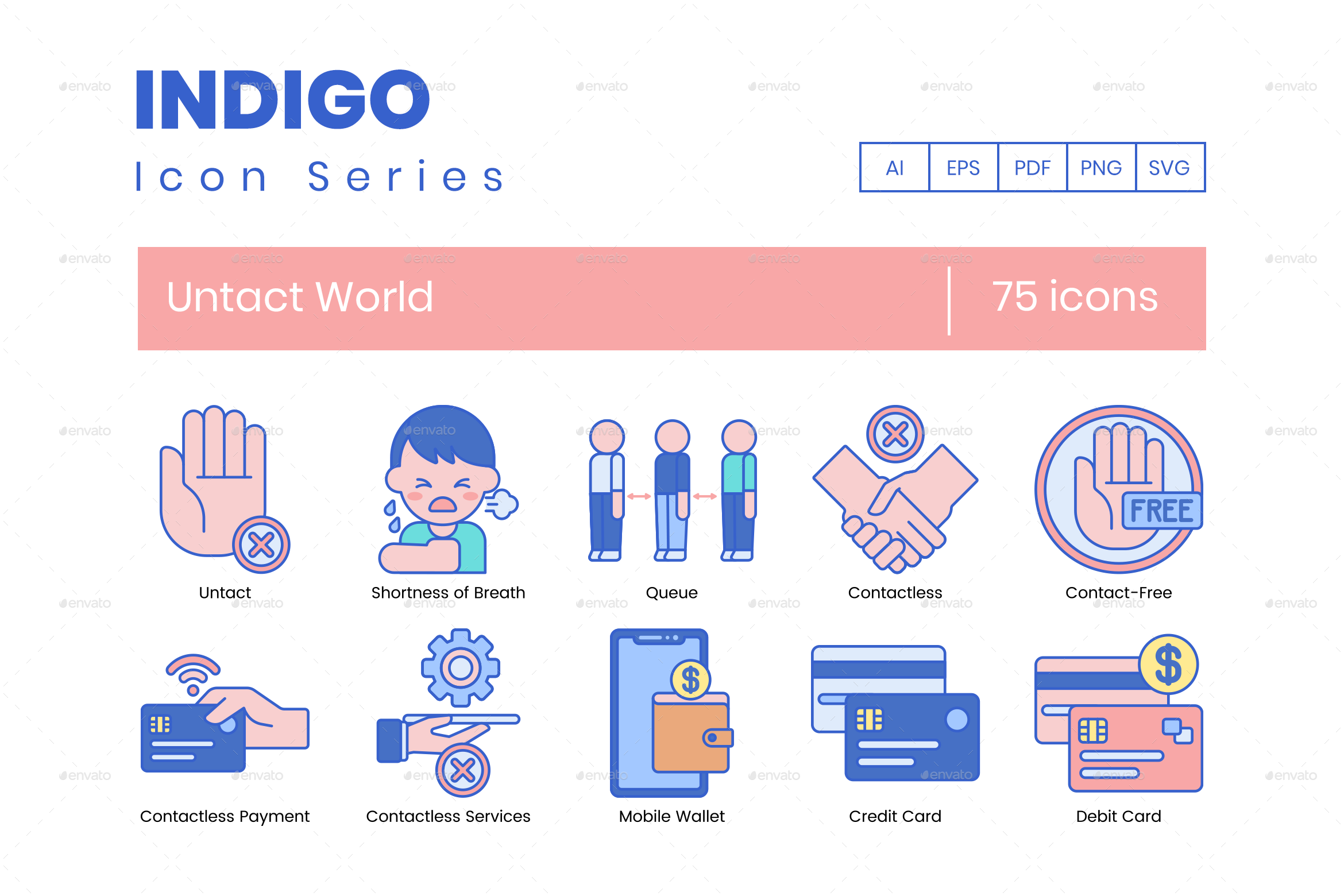 75 Untact World Icons | Indigo Series, Icons | GraphicRiver