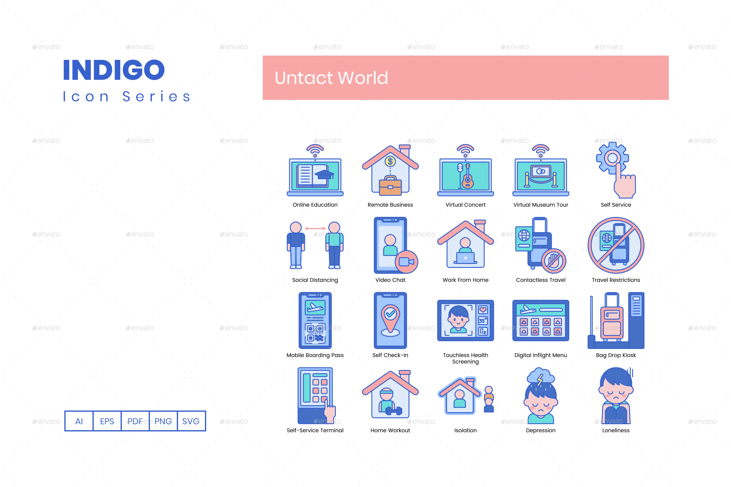75 Untact World Icons | Indigo Series, Icons | GraphicRiver