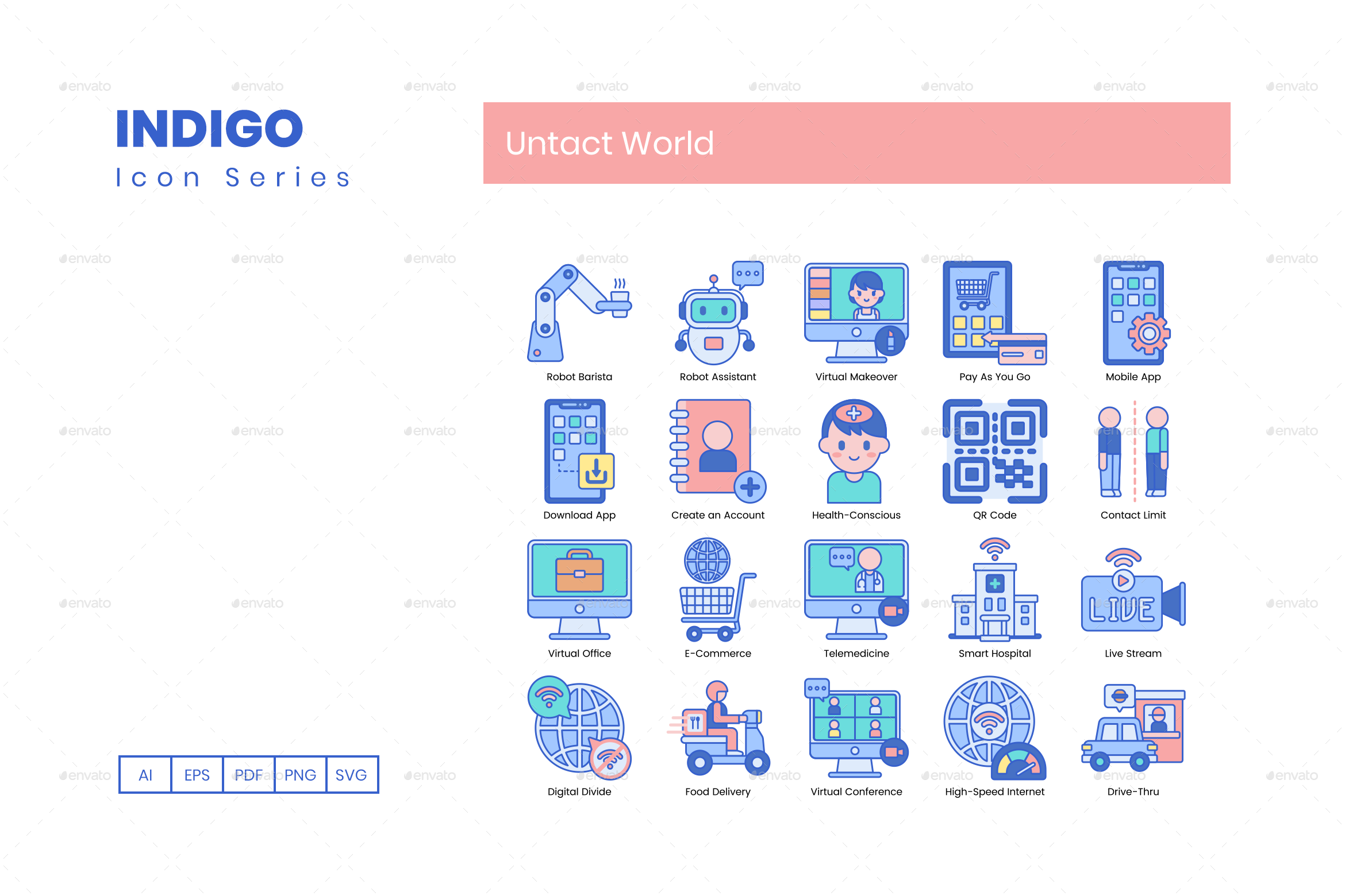75 Untact World Icons | Indigo Series, Icons | GraphicRiver